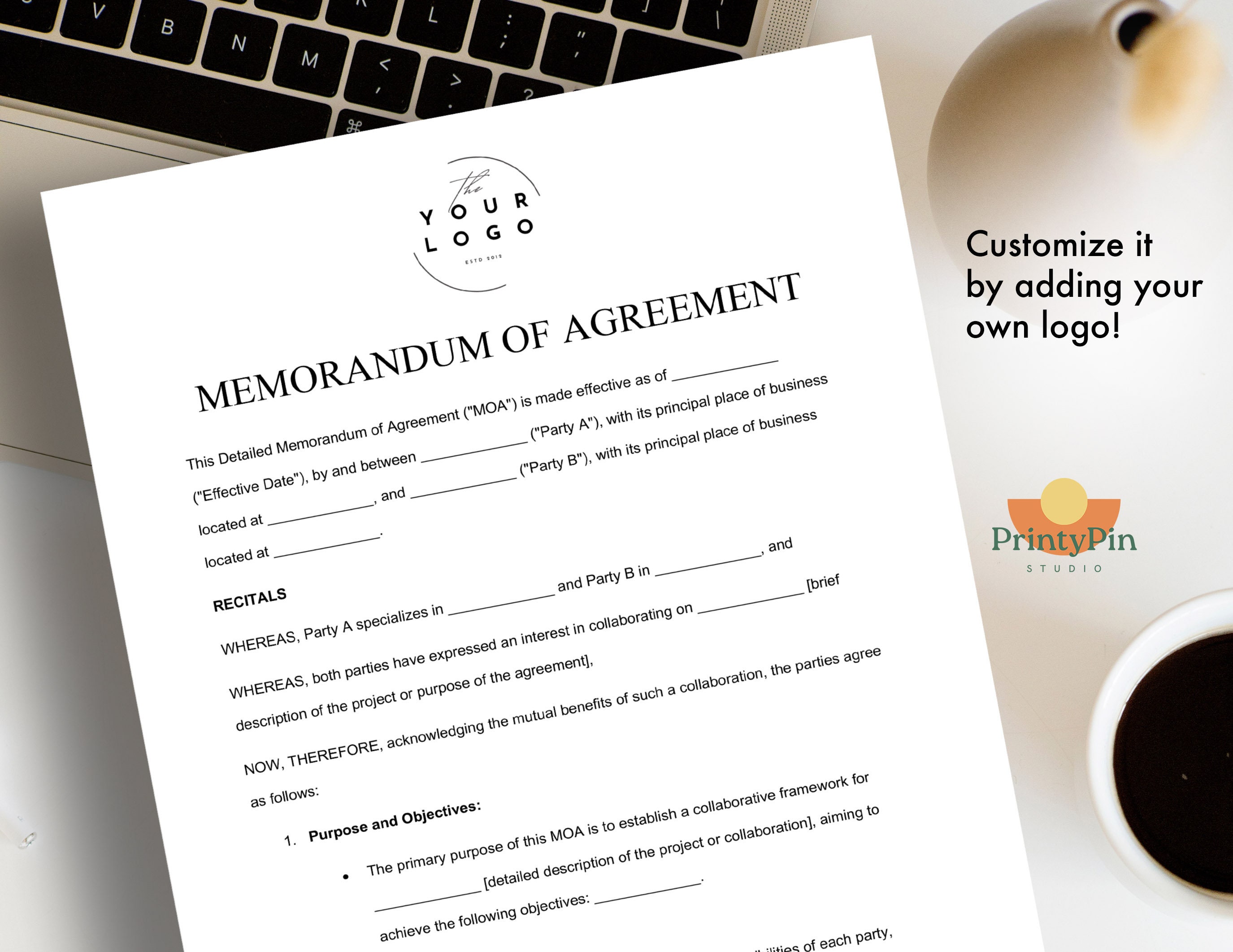 Memorandum of Agreement Template - Instant Download, Editable PDF ...