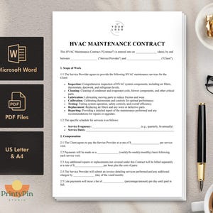 HVAC Maintenance Contract Template | Editable Heating & Cooling Service ...