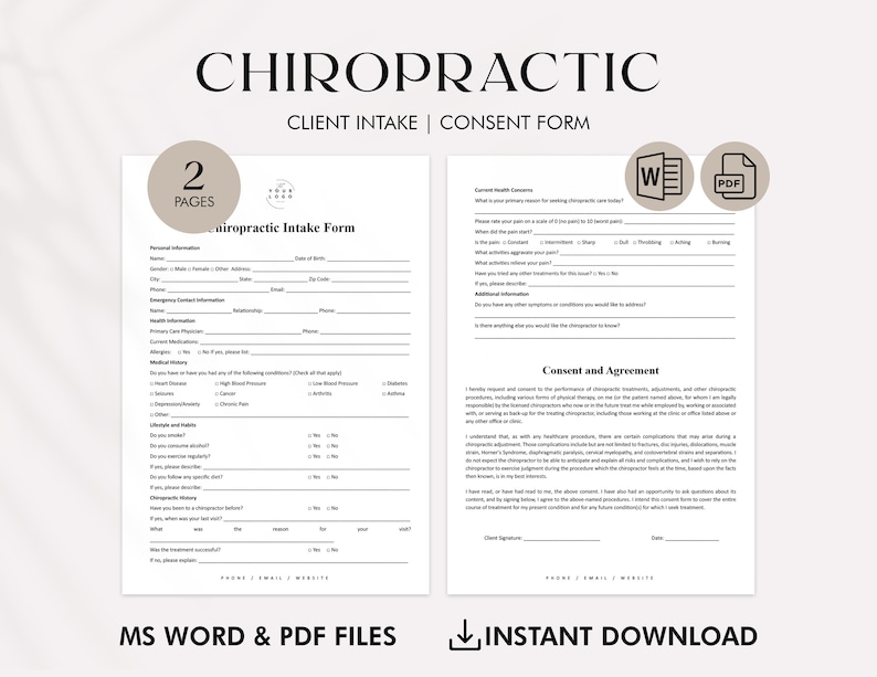 Chiropractic Intake Form PDF | Editable Chiropractic Consent Form ...