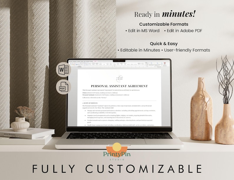 Personal Assistant Contract Template – Editable Agreement | PA Service ...
