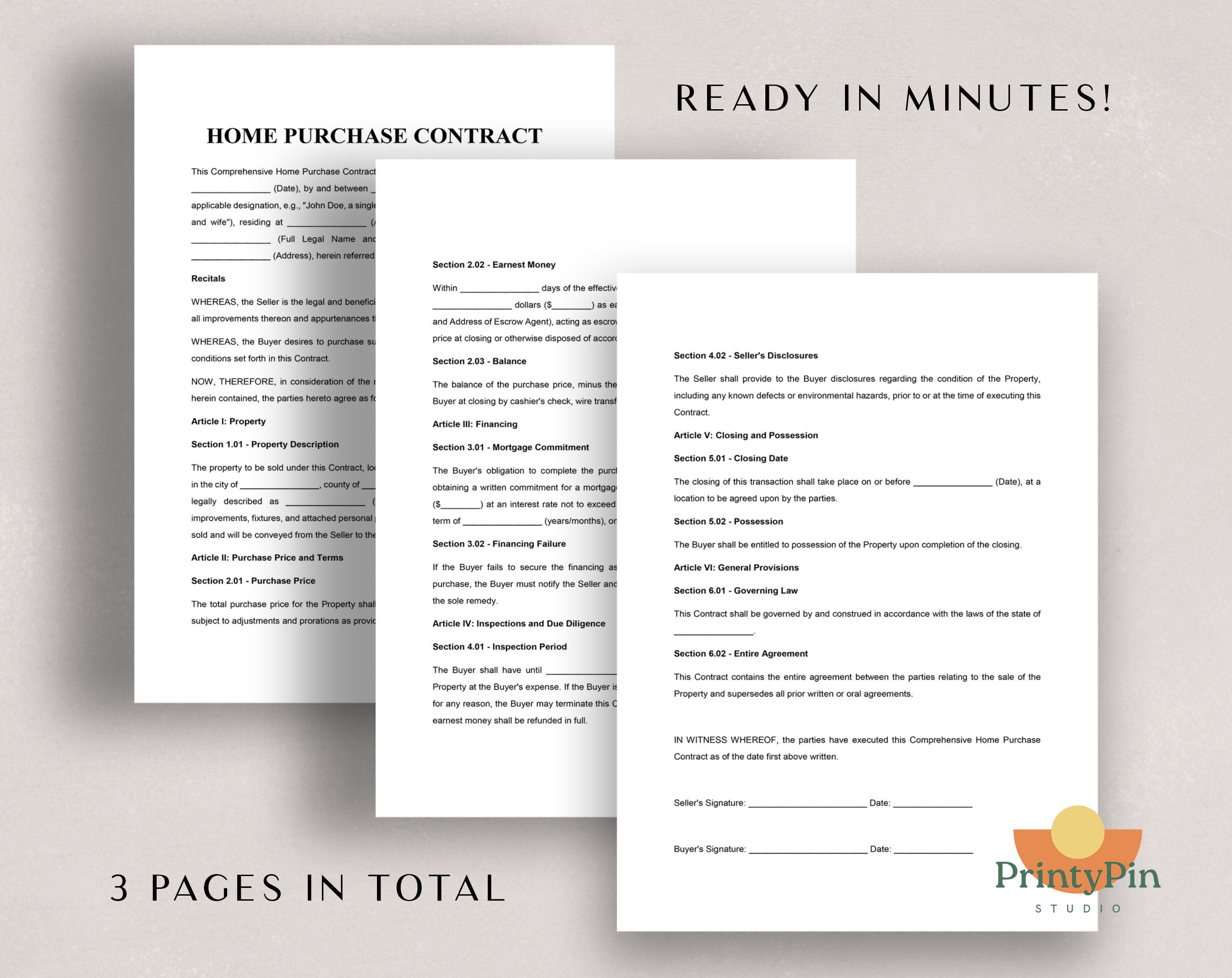 Editable Home Purchase Contract Template - Comprehensive Real Estate ...
