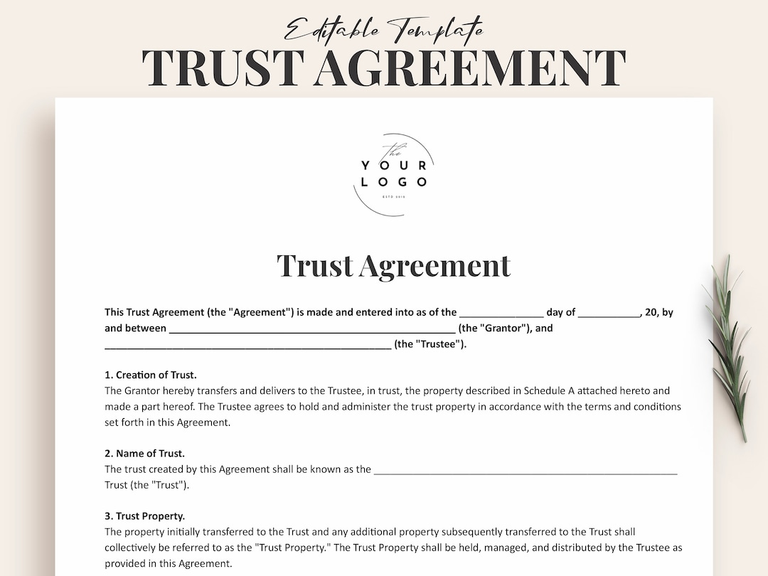 Trust Agreement PDF | Detailed Trust Contract Template | Editable Trust ...