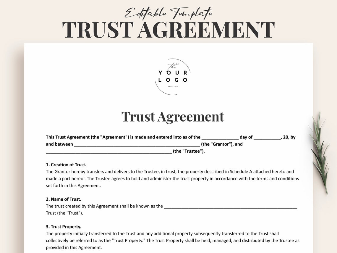 Trust Agreement PDF | Detailed Trust Contract Template | Editable Trust ...