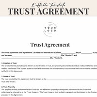 Trust Agreement PDF | Detailed Trust Contract Template | Editable Trust ...