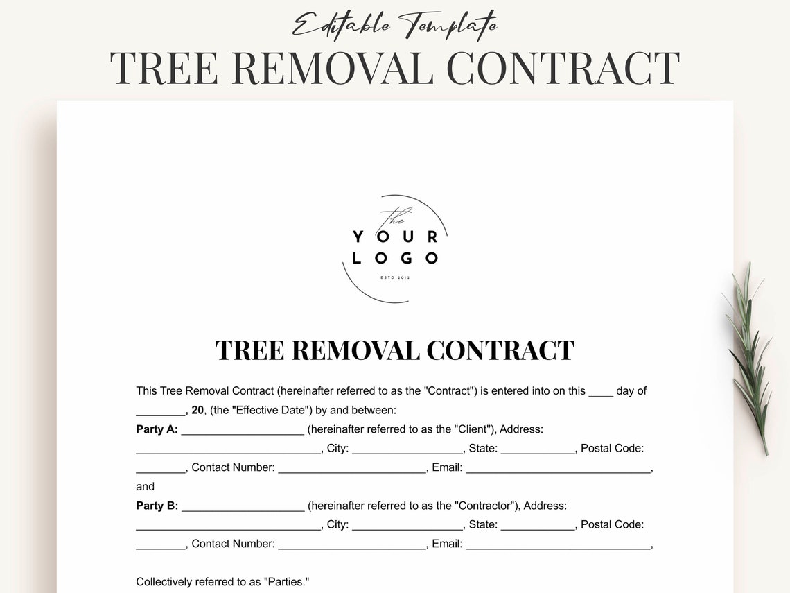 Printable Tree Removal Contract Template Word - Customizable PDF ...