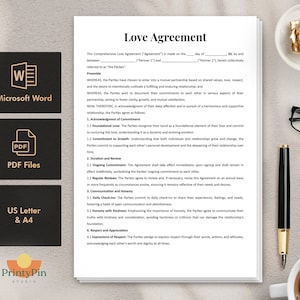 Editable Love Agreement Template - Couples Commitment Plan in Word ...