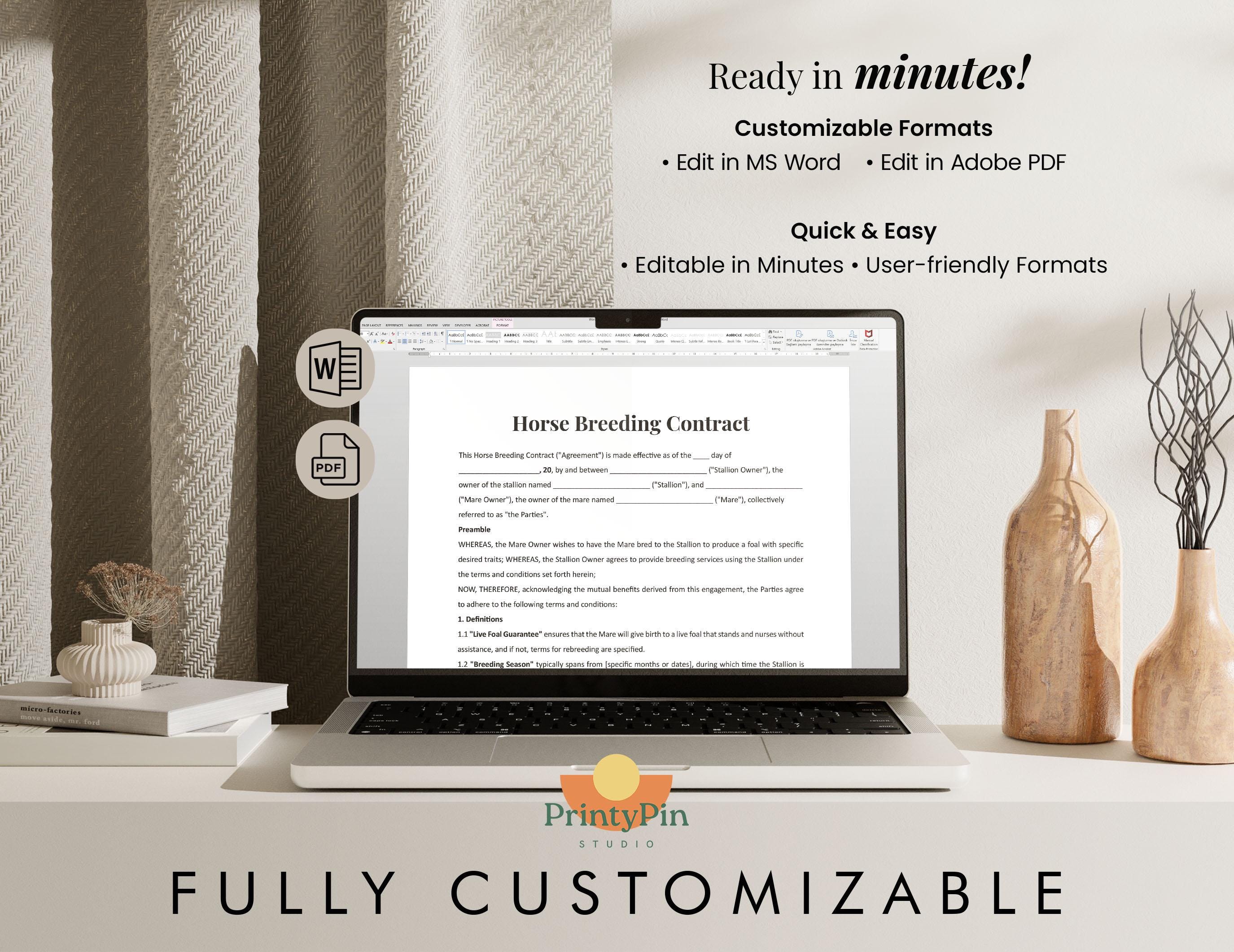 Horse Breeding Contract Template - Customizable Equine Breeding ...
