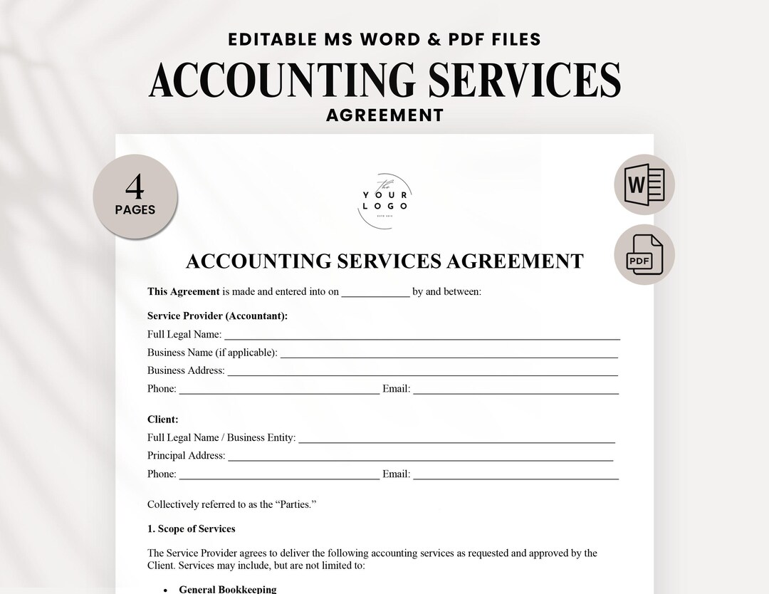 Accounting Services Agreement Template - Professional Bookkeeping Contract - CPA Client Form ...