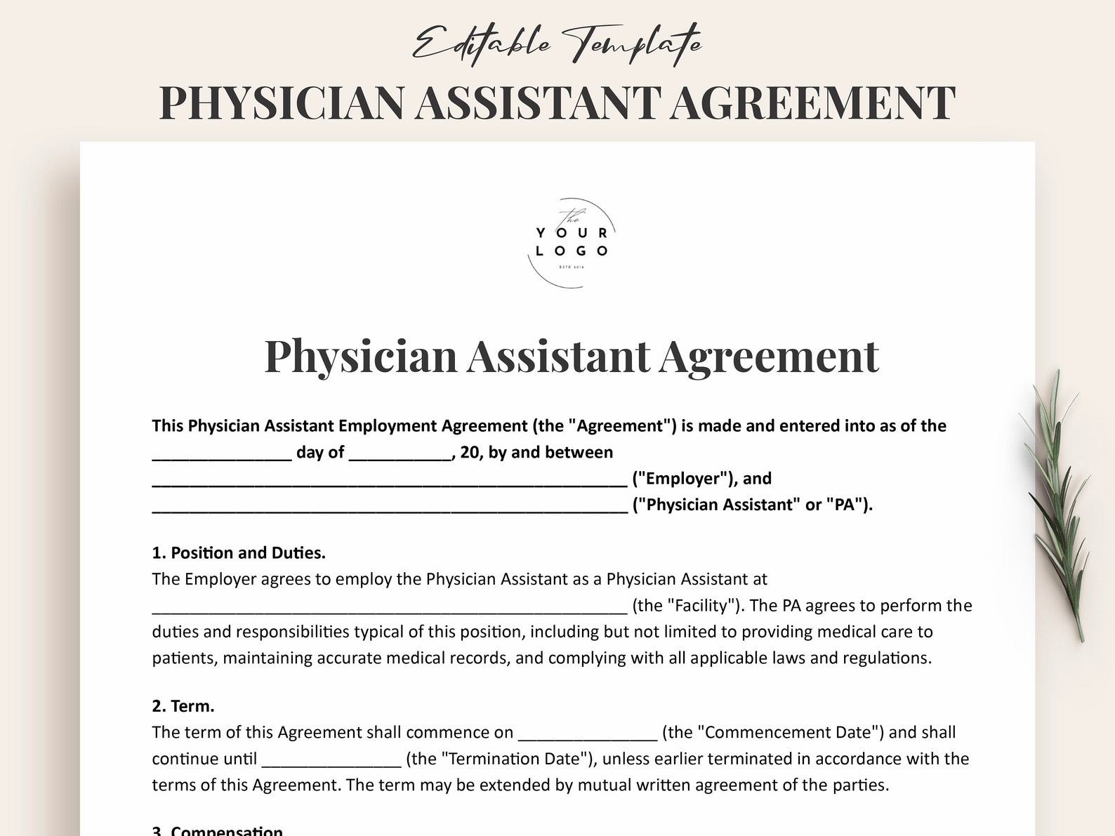 Physician Assistant Employment Agreement | PA Job Contract Template ...