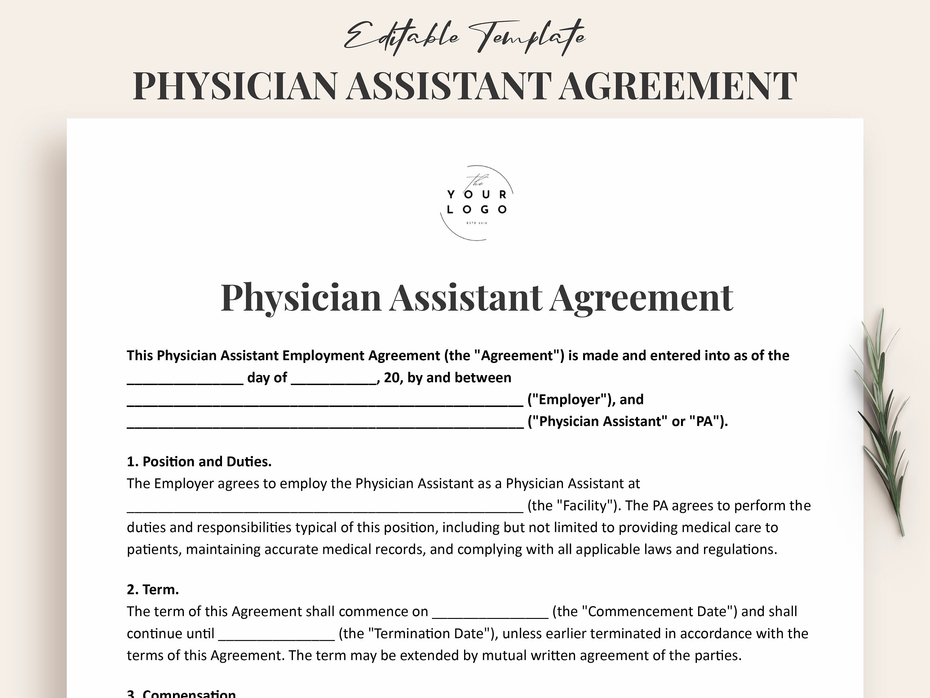 Physician Assistant Employment Agreement | PA Job Contract Template ...