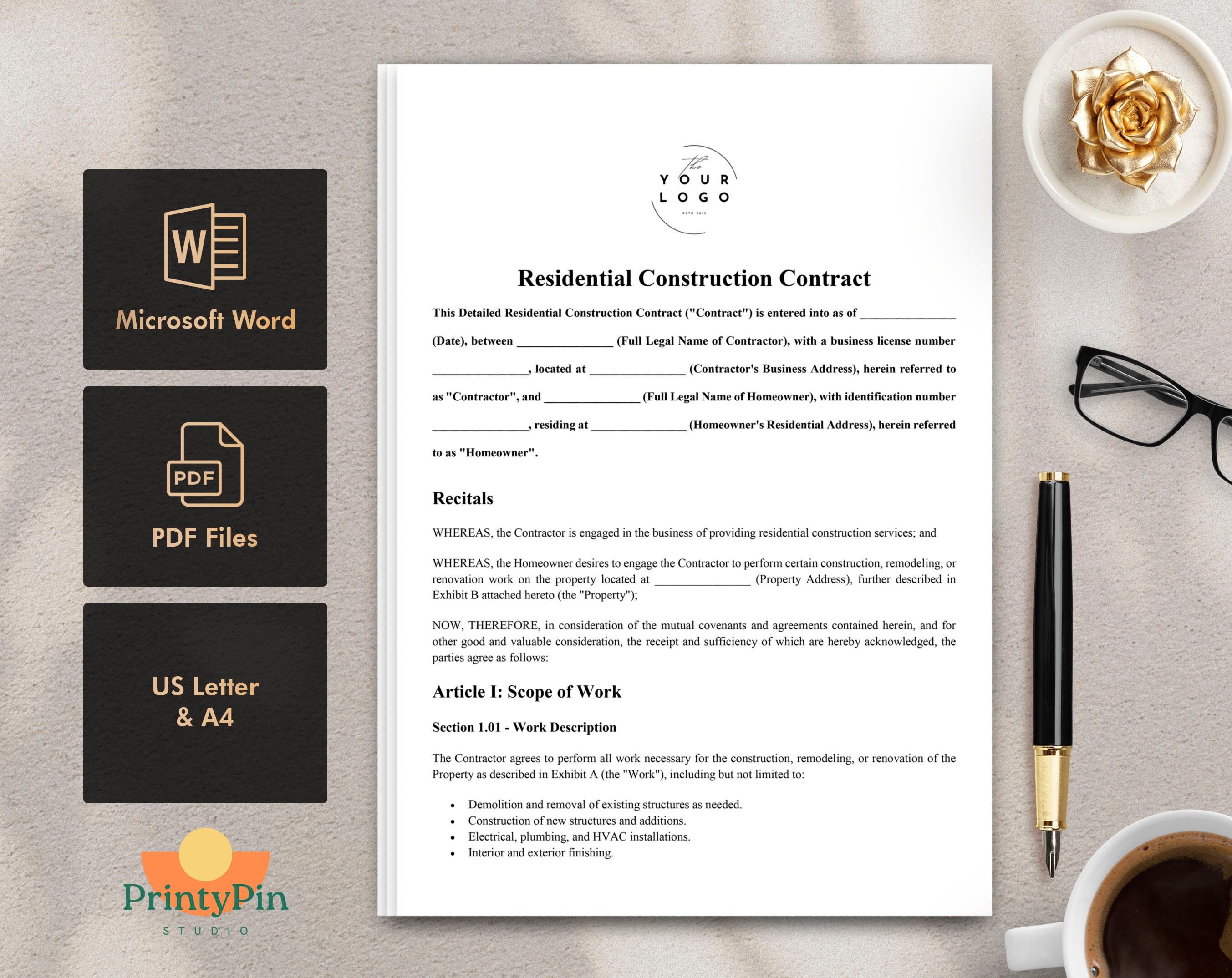 Customizable Residential Construction Contract Template - Detailed ...