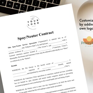 Spay Neuter Contract Template - Instant Download, Pet Surgery Agreement ...