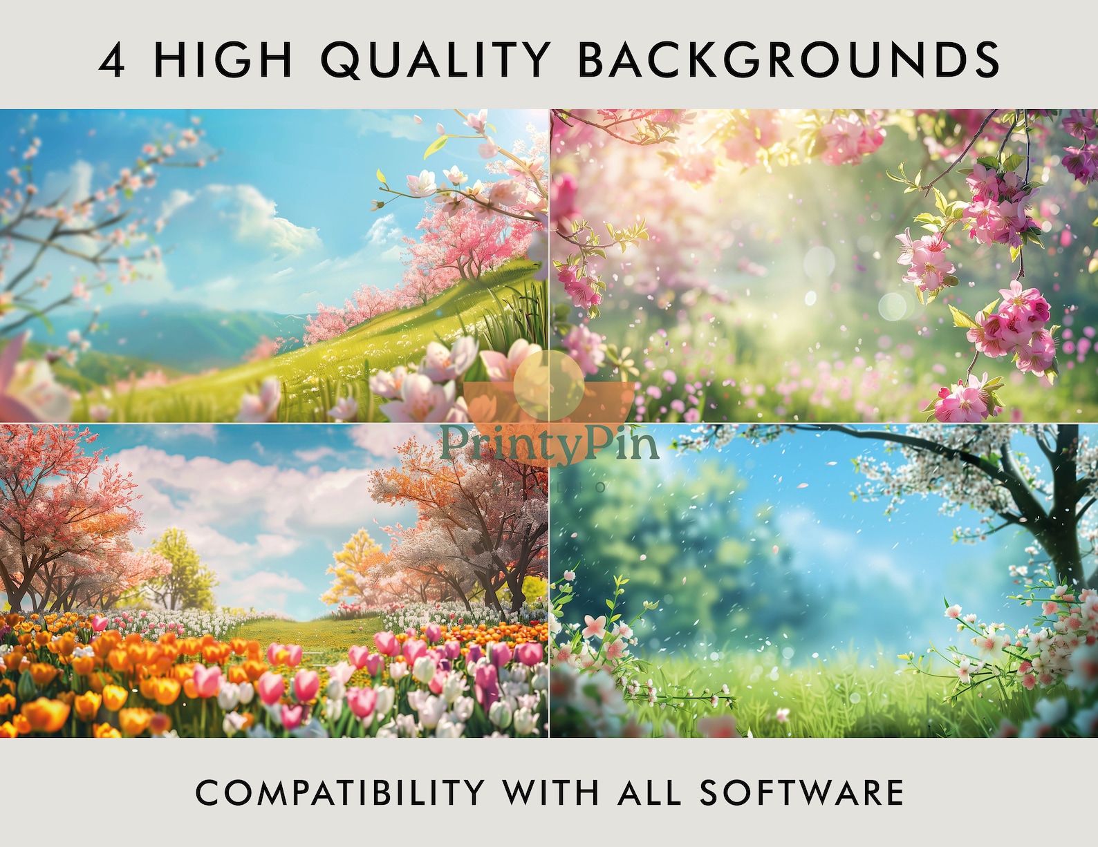 Spring Zoom Backgrounds - Digital Download, Floral Virtual Backgrounds ...