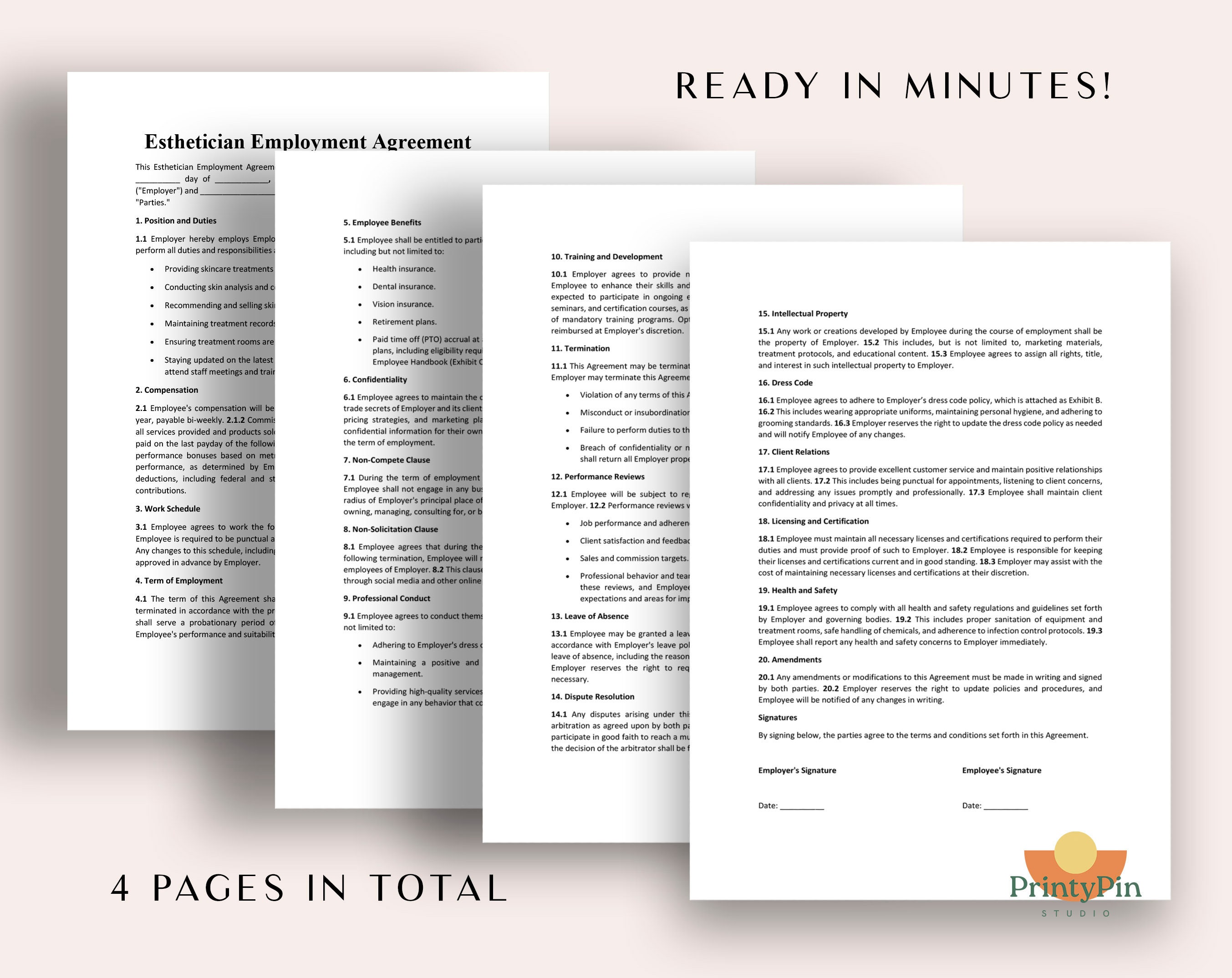 Esthetician Employment Agreement Template | Spa Employee Contract ...