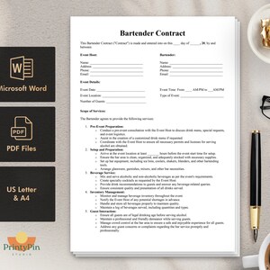 Bartender Contract Template | Detailed and Professional Bartending ...