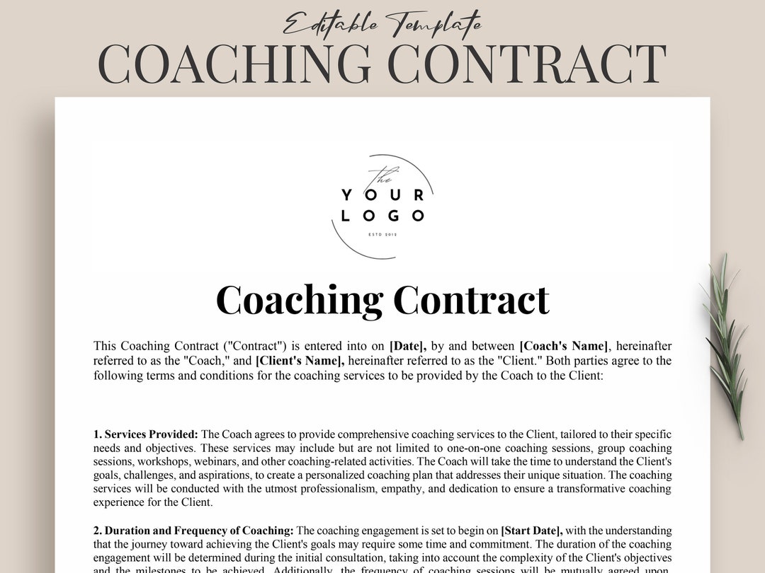 Editable Coaching Contract Template - Professional & Customizable ...
