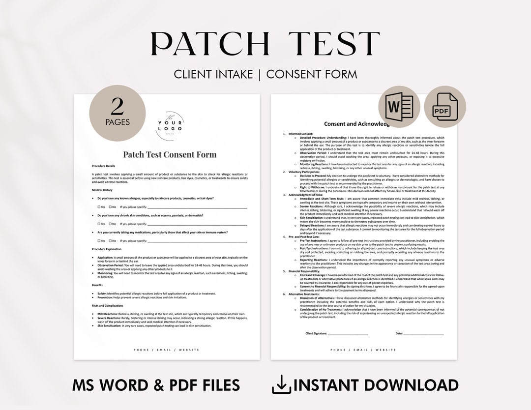 Patch Test Consent Form Template for Skincare Professionals - Printable ...
