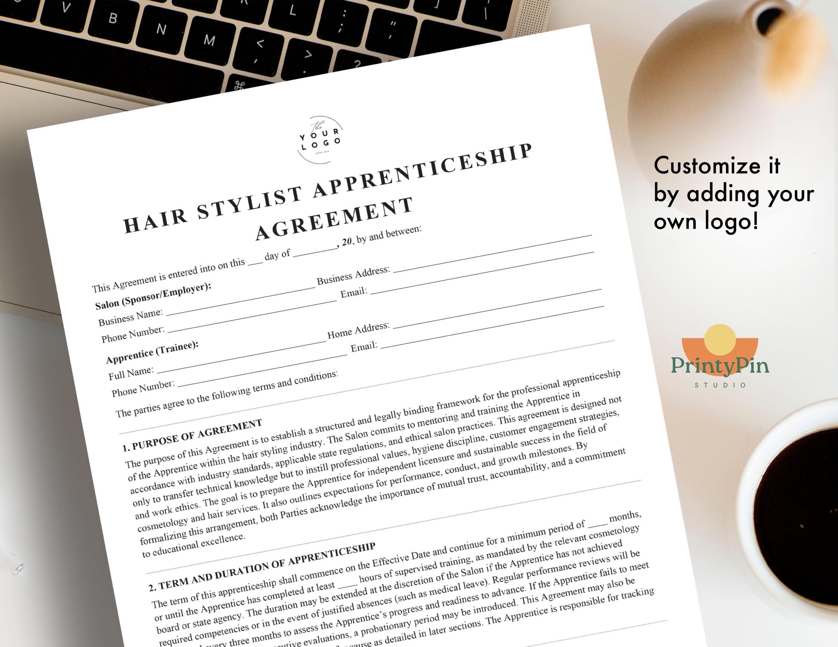 Hair Stylist Apprenticeship Agreement Template - Editable Salon ...