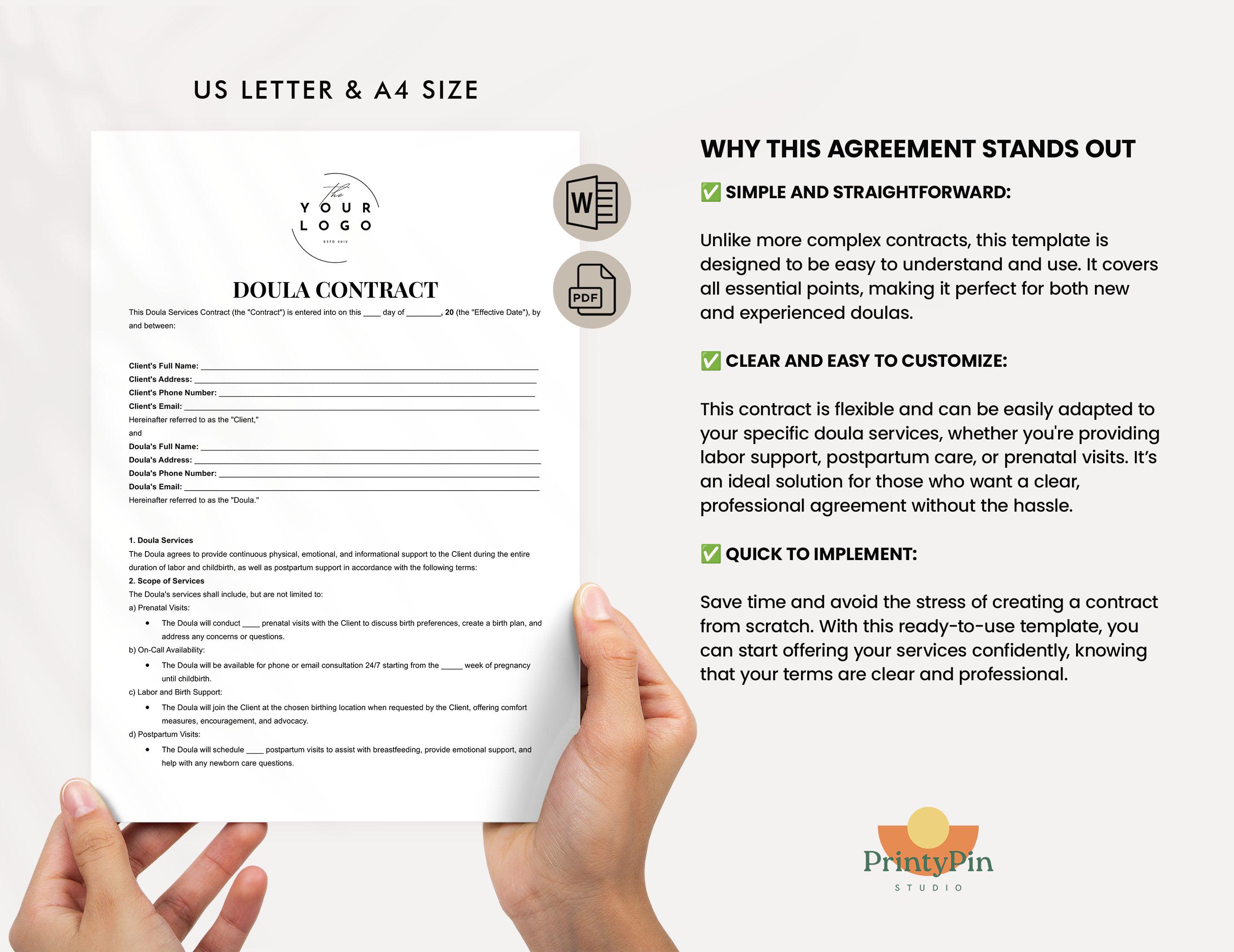 Doula Services Contract Template - Customize for Your Clients - Birth ...