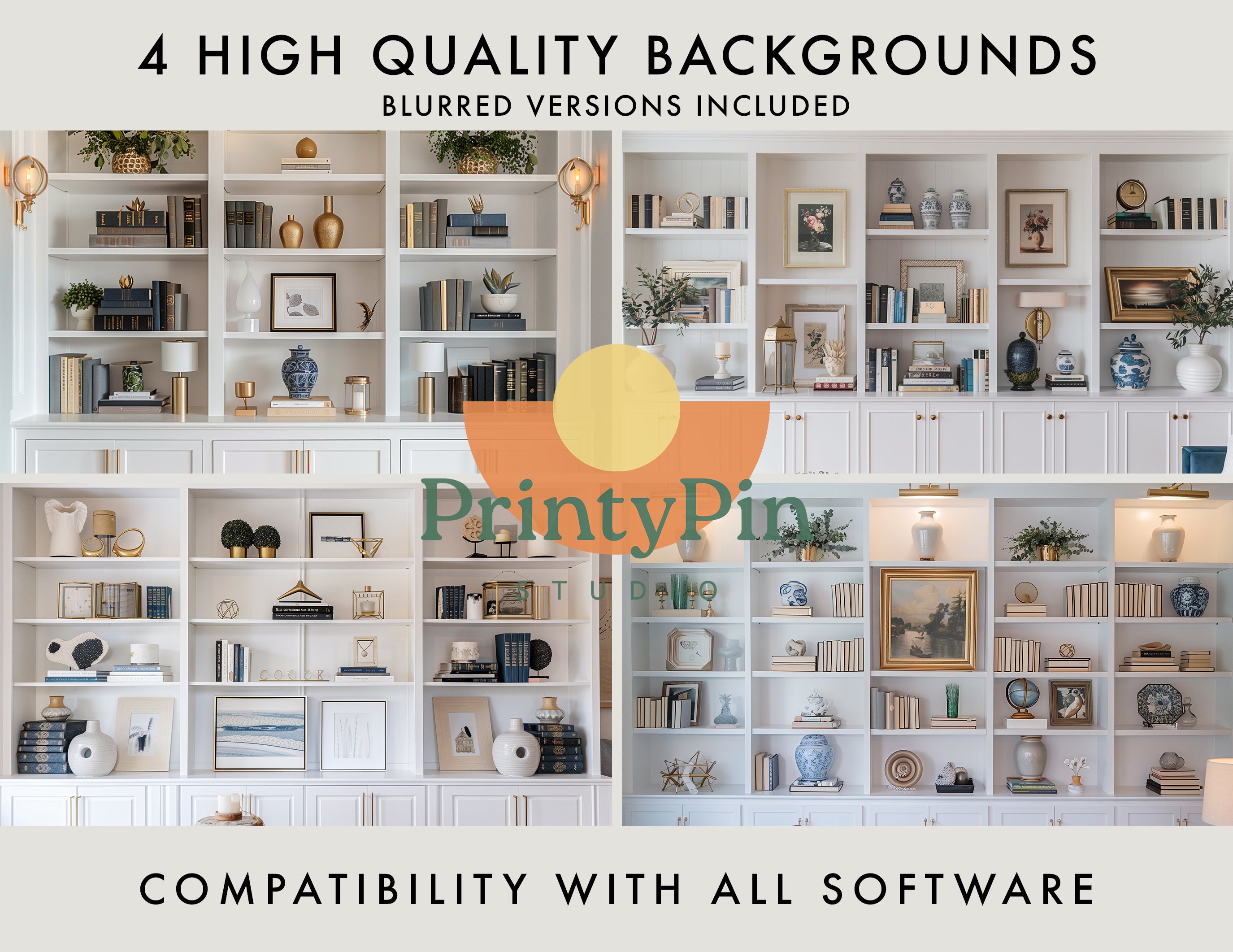 Designer Shelf Virtual Backgrounds for Zoom - Set of 4 Elegant Home ...