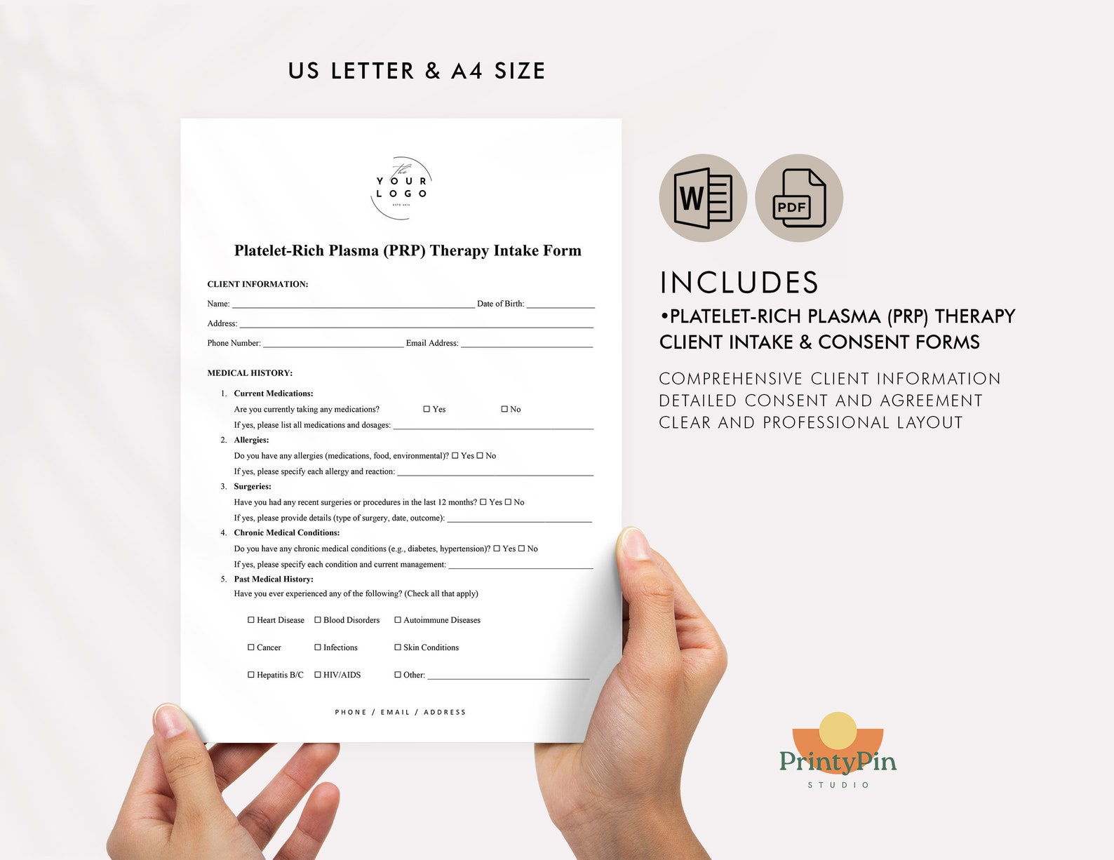 Platelet-rich Plasma Therapy Client Intake Form Template - Editable PRP ...