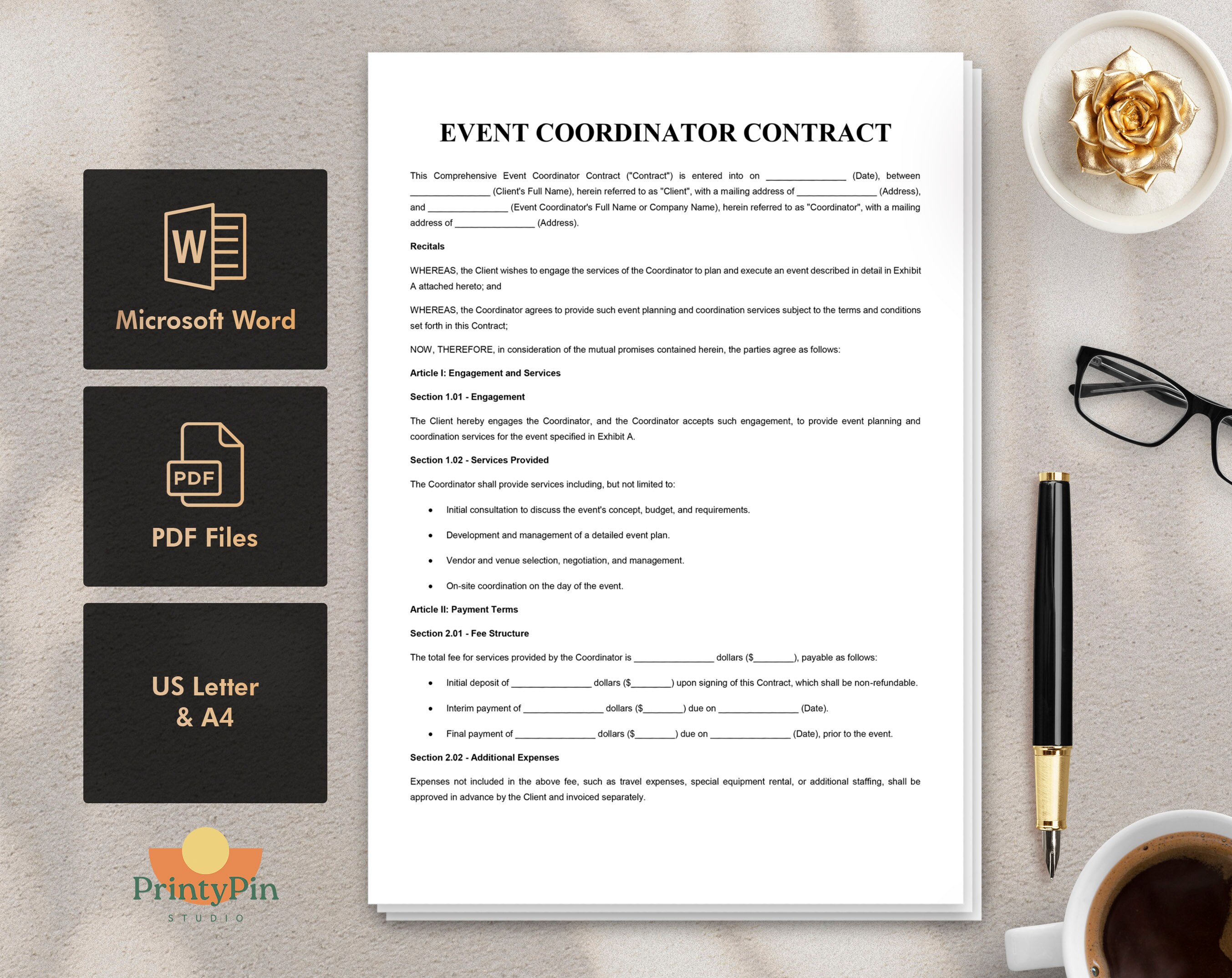 Professional Event Coordinator Contract Template Word - Customizable ...