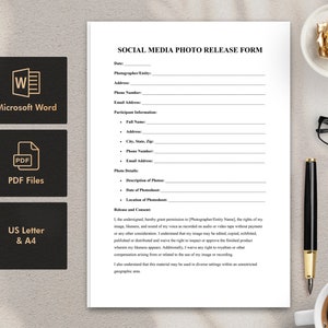 Printable Simple Social Media Photo Release Form Template - Instant ...
