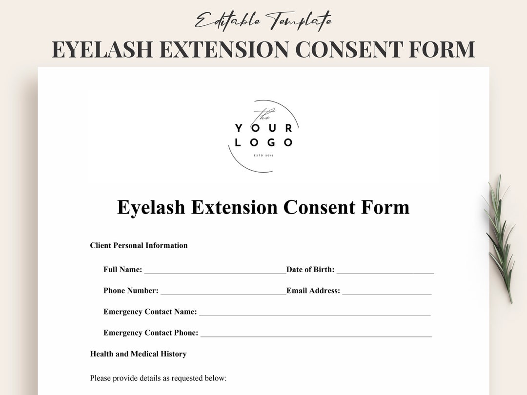 Eyelash Extension Consent Form, Lash Extension Intake Form, Client ...