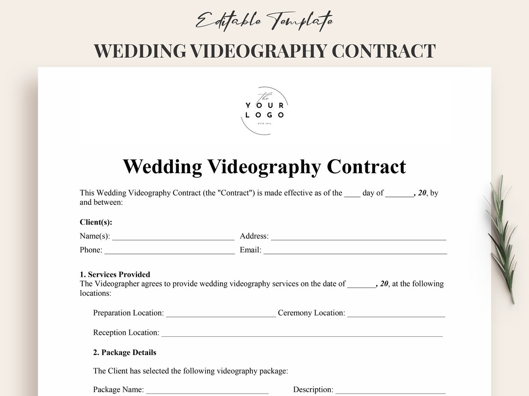 Editable Wedding Videography Contract Template PDF & Word ...
