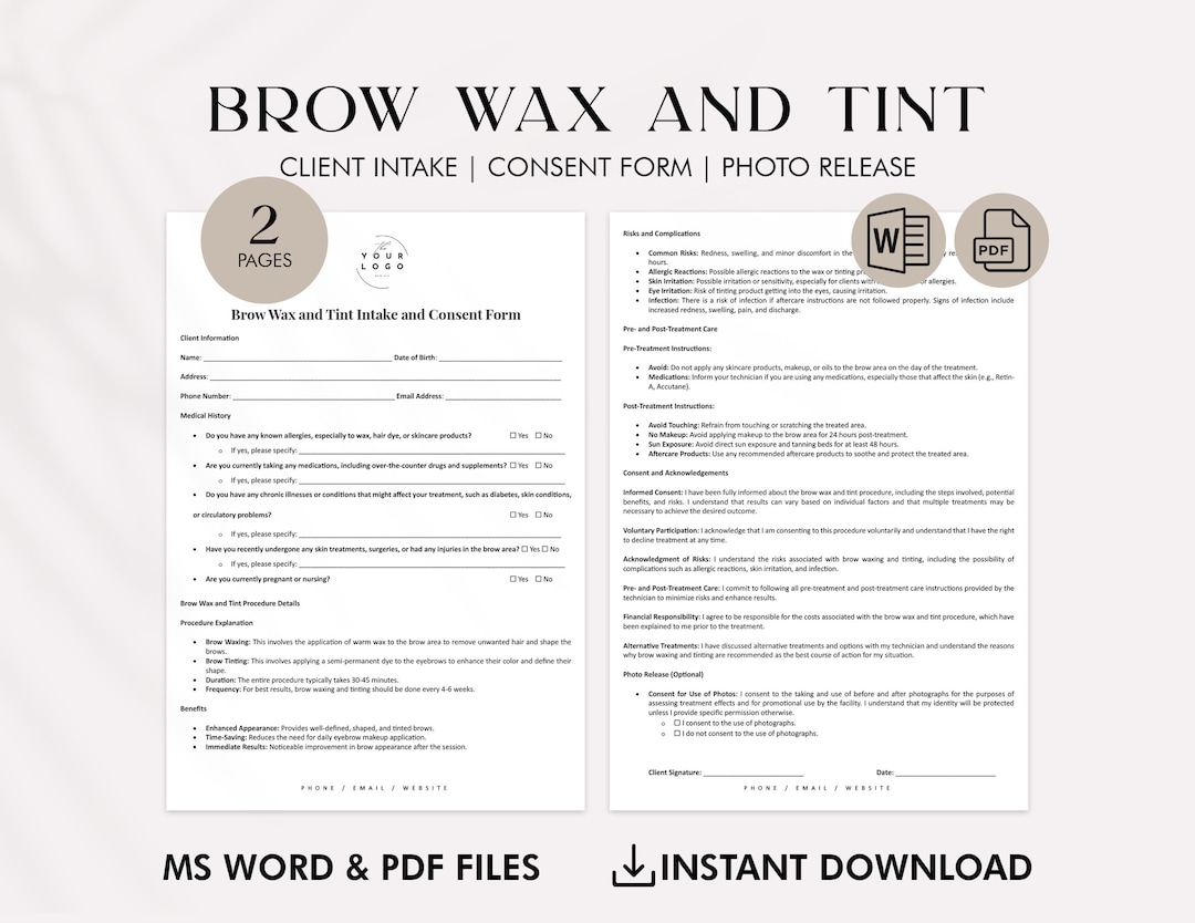 Editable Brow Wax and Tint Intake Form PDF, Consent and Waiver Form ...