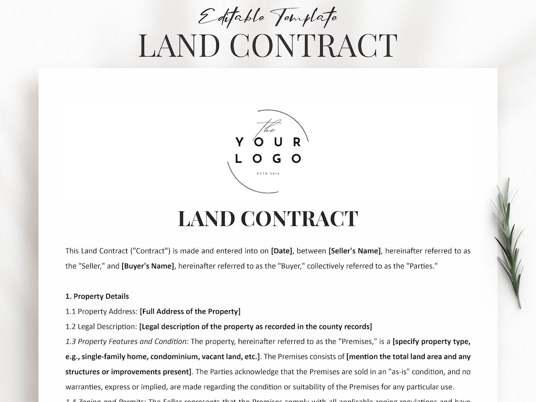 Editable Land Contract Template Customizable for Smooth Property ...
