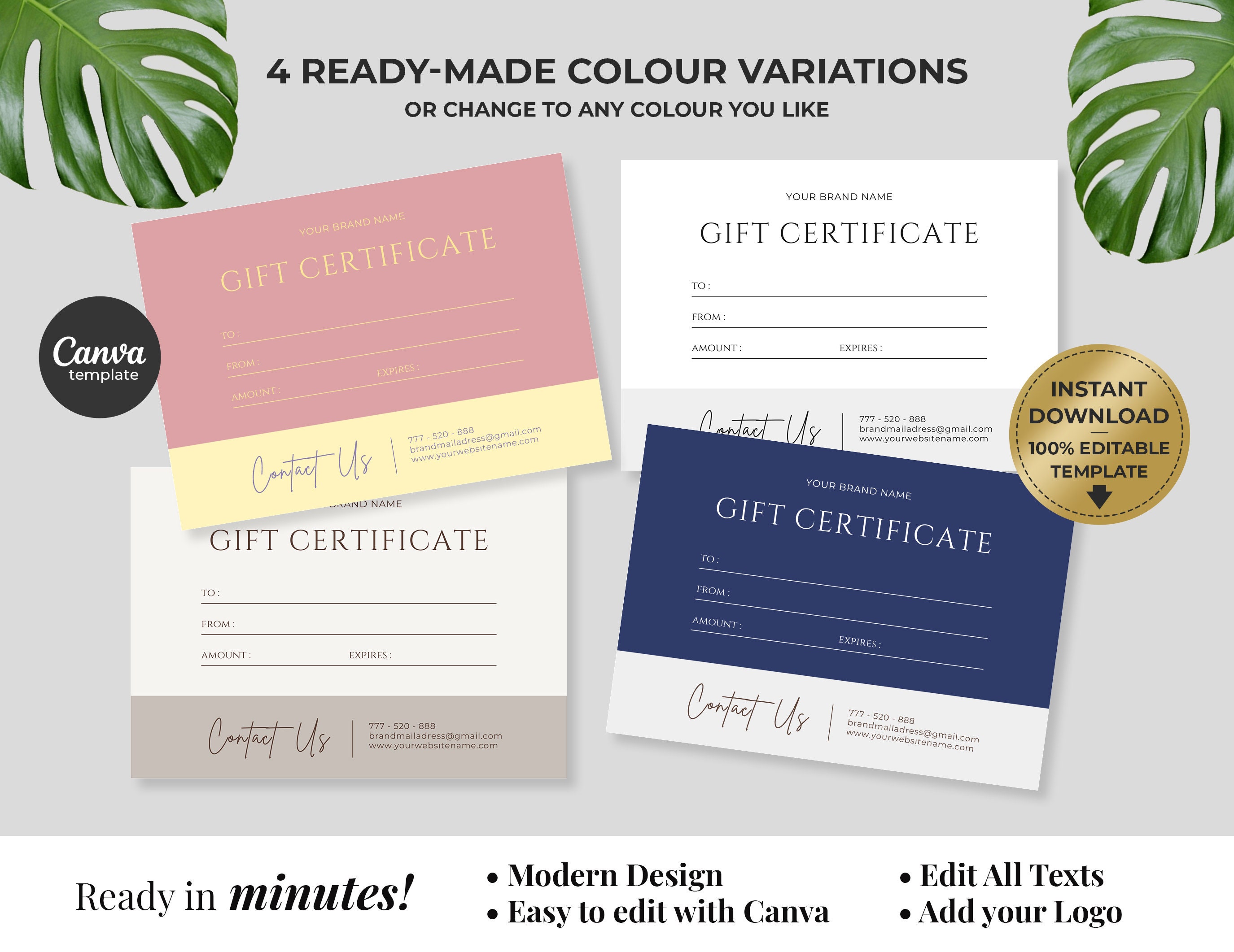 Gift Certificate Template, Editable Gift Card Template, Digital Gift ...
