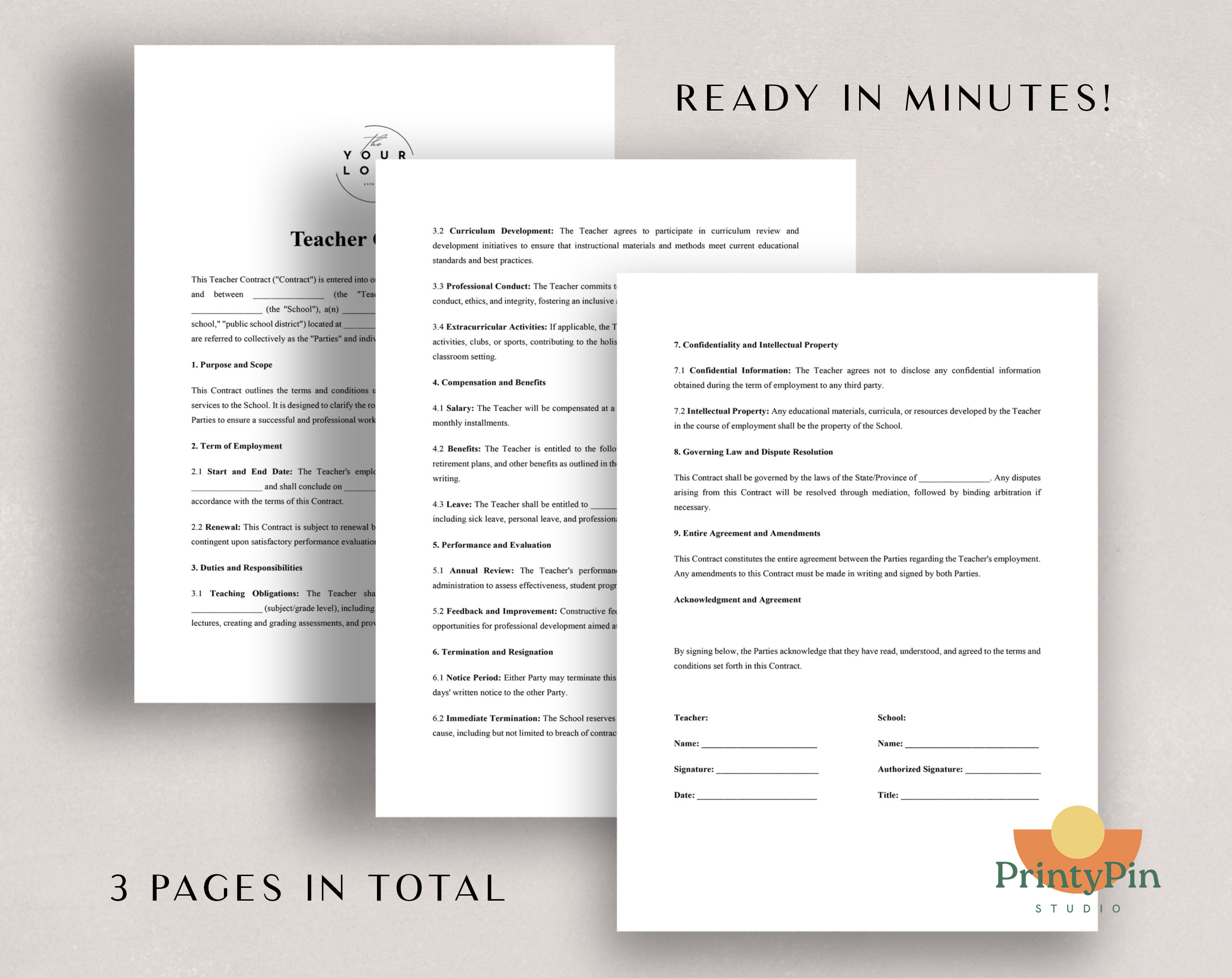 Comprehensive Teacher Contract Template - Editable & Customizable for ...
