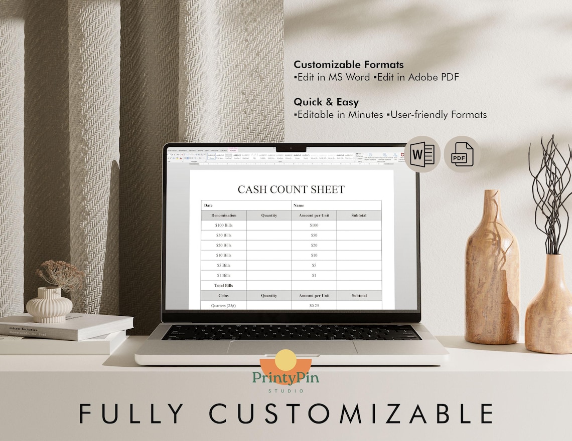 Cash Count Sheet Template | Daily Cash Tracking Log | Printable Cash ...