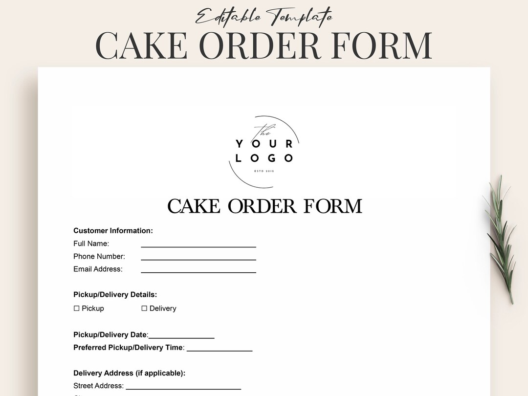 Customizable Cake Order Form Template - Editable Microsoft Word & PDF ...