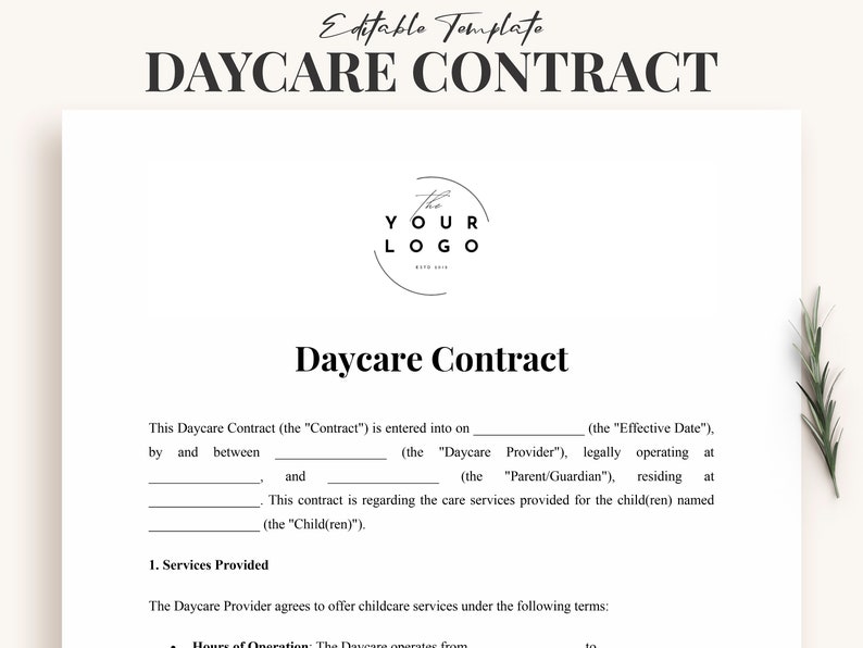 Printable Daycare Contract Template - Customizable Childcare Agreement ...