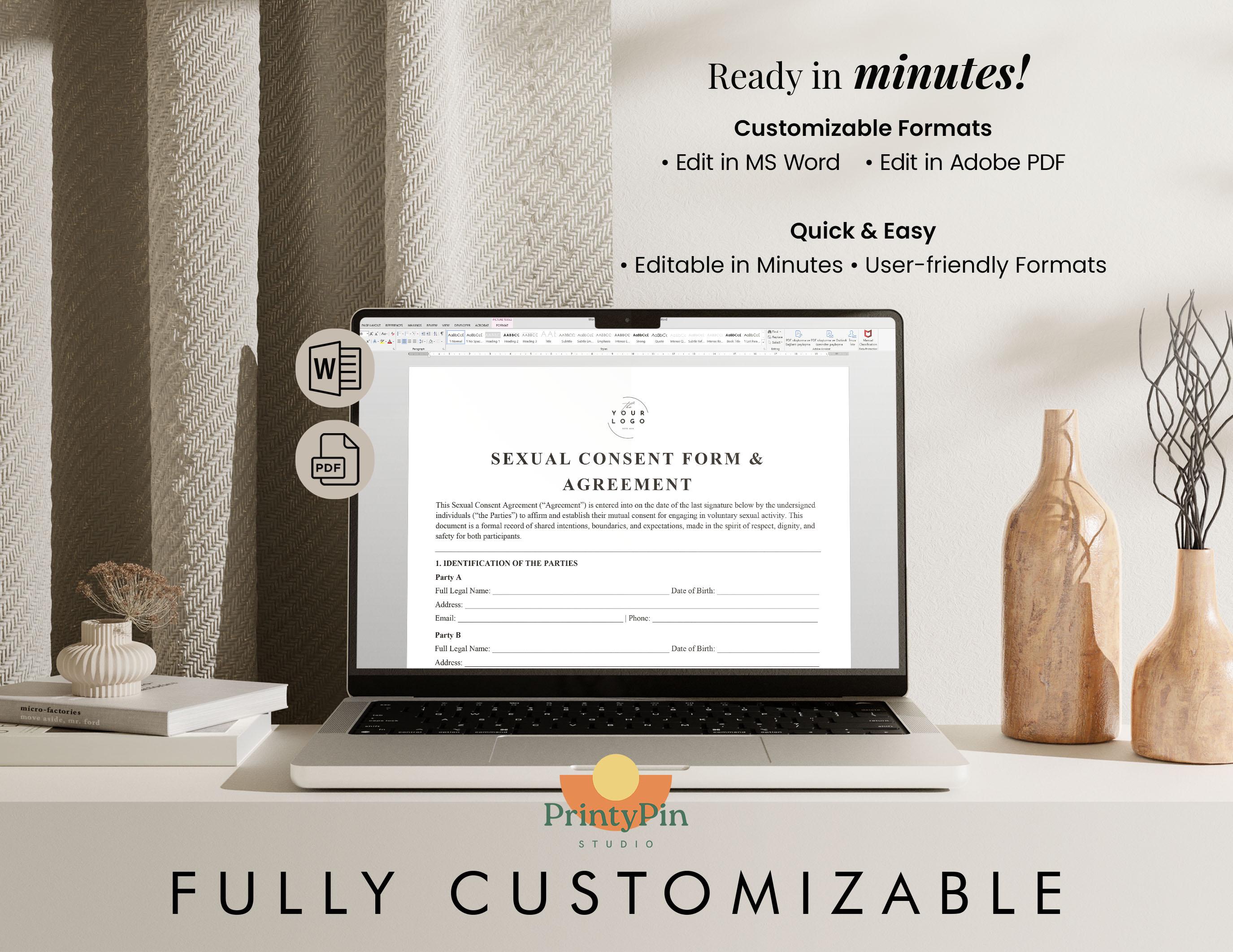 Sexual Consent Form and Agreement Template for Couples - Printable ...