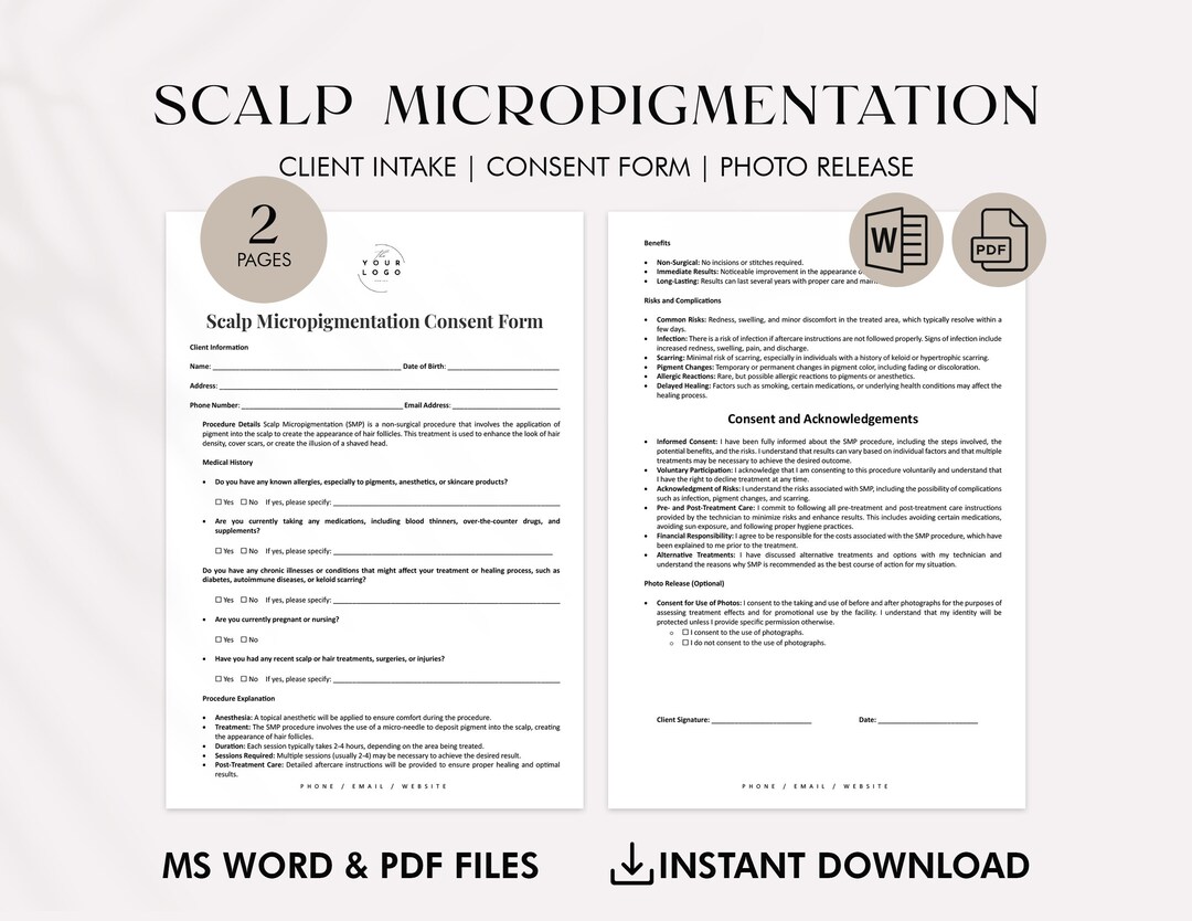 Scalp Micropigmentation Consent Form Template - Editable PMU Intake ...