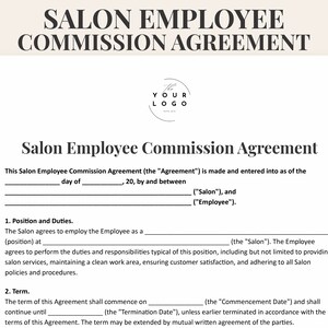 Salon Employee Commission Agreement | Detailed Salon Commission ...