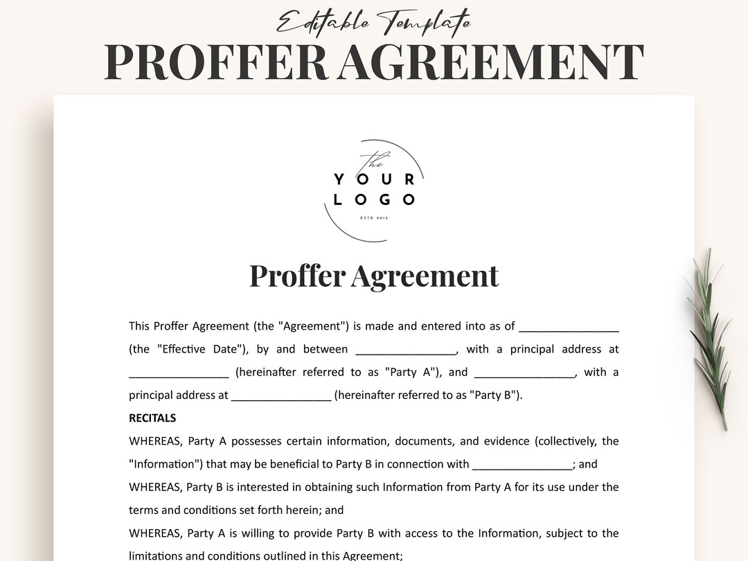 Proffer Agreement Template Instant Download | Editable MS Word & PDF ...