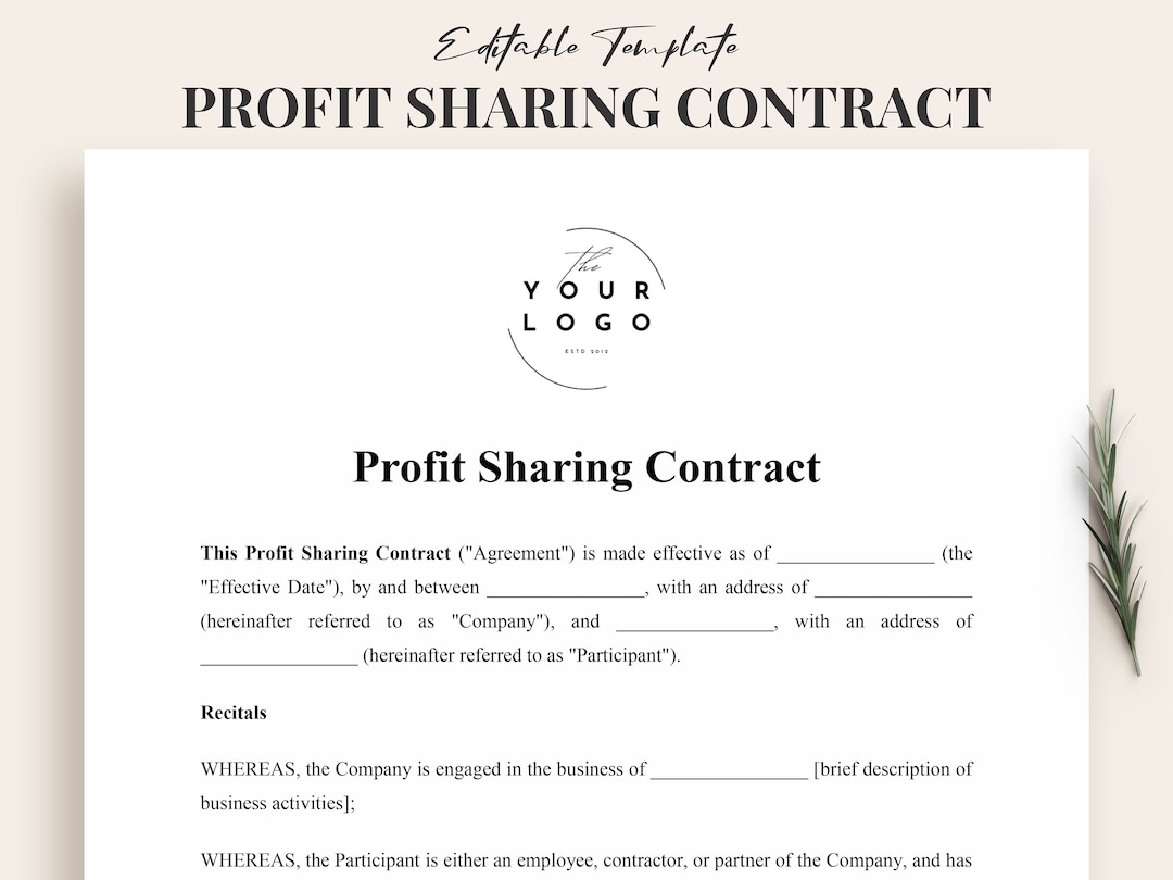 Editable Profit Sharing Contract Template - Comprehensive Business ...