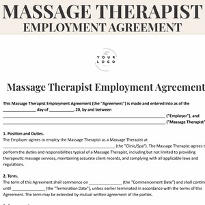 Massage Therapist Employment Agreement Template Editable Contract ...