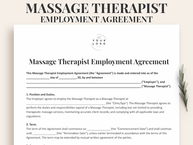 Massage Therapist Employment Agreement Template Editable Contract ...