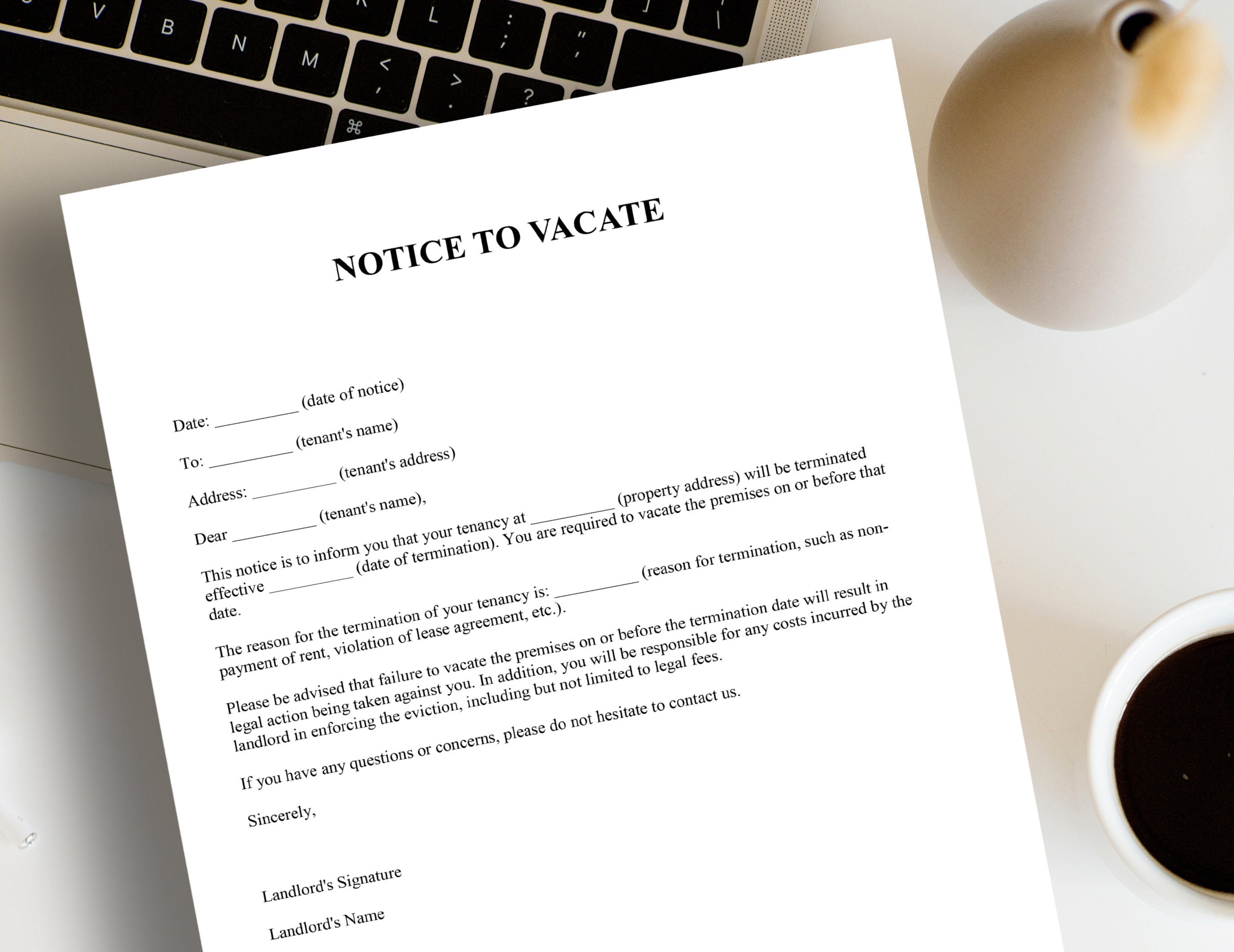 Notice to Vacate Notice to Vacate Template PDF Ms Word - Etsy Ireland