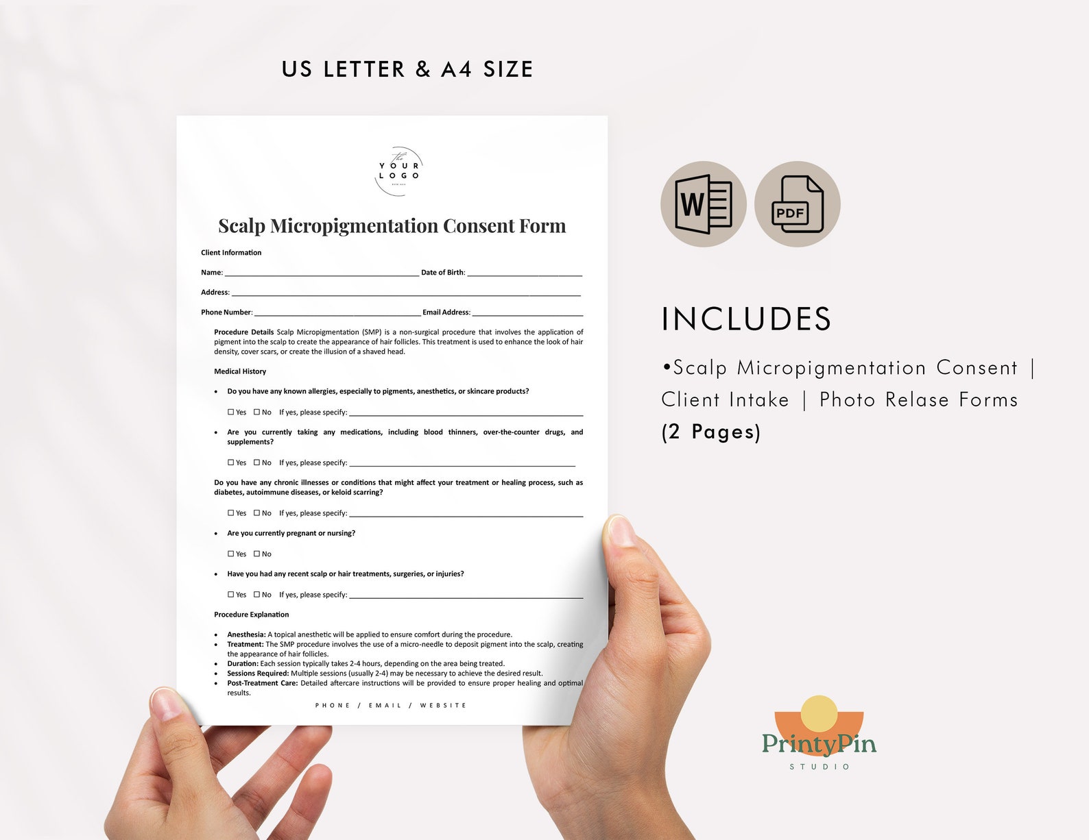 Scalp Micropigmentation Consent Form Template - Editable PMU Intake ...