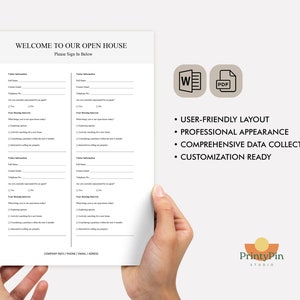 Open House Sign in Sheet Editable Word Template & Pdfs | Real Estate ...