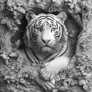 Tiger 3D Laser Engrave File, Grayscale Vector, CNC, Glowforge, Wood ...