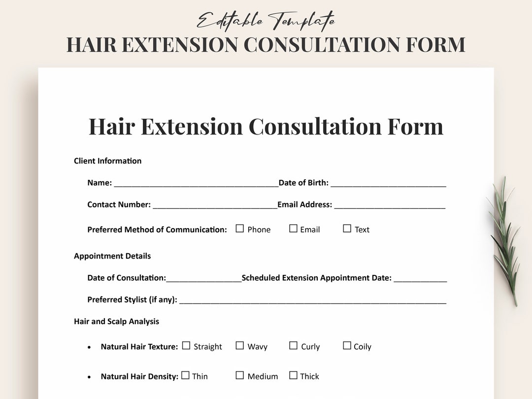 Professional Hair Extension Consultation Form Template - Hair Extension ...