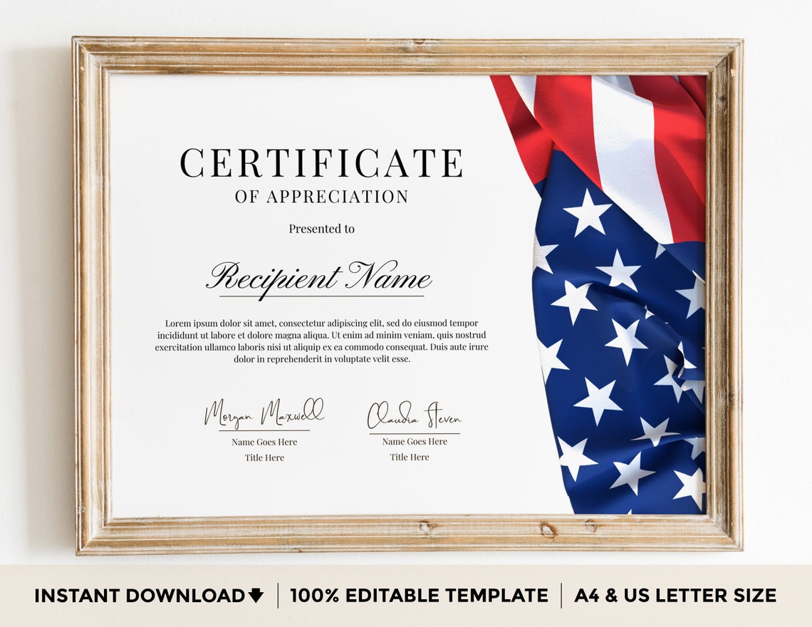 Editable American Certificate Printable Certificate Template - Etsy