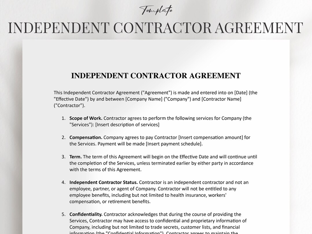 Simple, Independent Contractor Agreement; Great for Freelancers Working ...